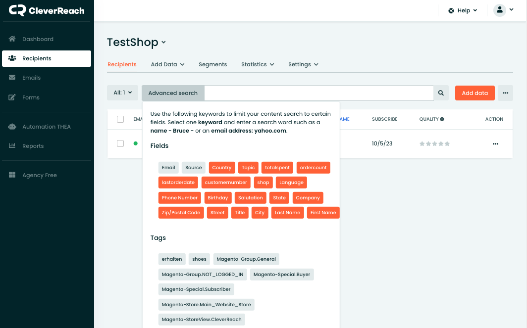 Zoeken naar ontvangers – CleverReach ondersteuning