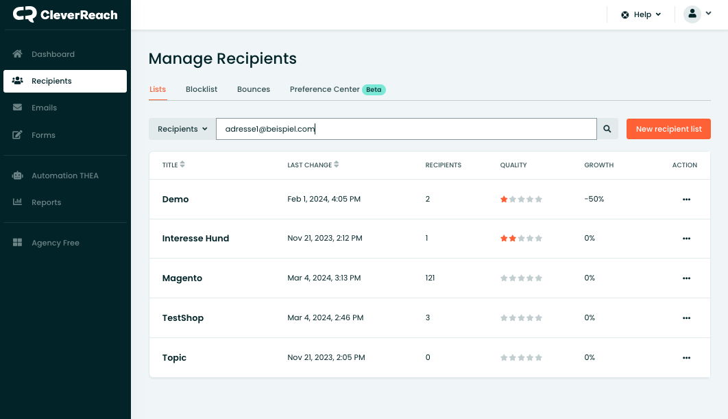 Zoeken naar ontvangers – CleverReach ondersteuning